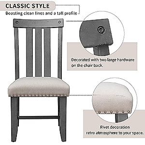 ARCLIS Farmhouse Dining Chair Set of 2, Fabric Upholstered Kitchen Room Chairs with High Backrest Mid Century Modern Side Dining Room Chairs Solid Wood Chairs for Living Room (Grey)
