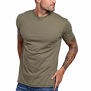 INTO THE AM Premium Mens Fitted Crew Neck Essential Tee Shirt Modern Fit Fresh Classic (Olive Green, X-Large, Short Sleeve)