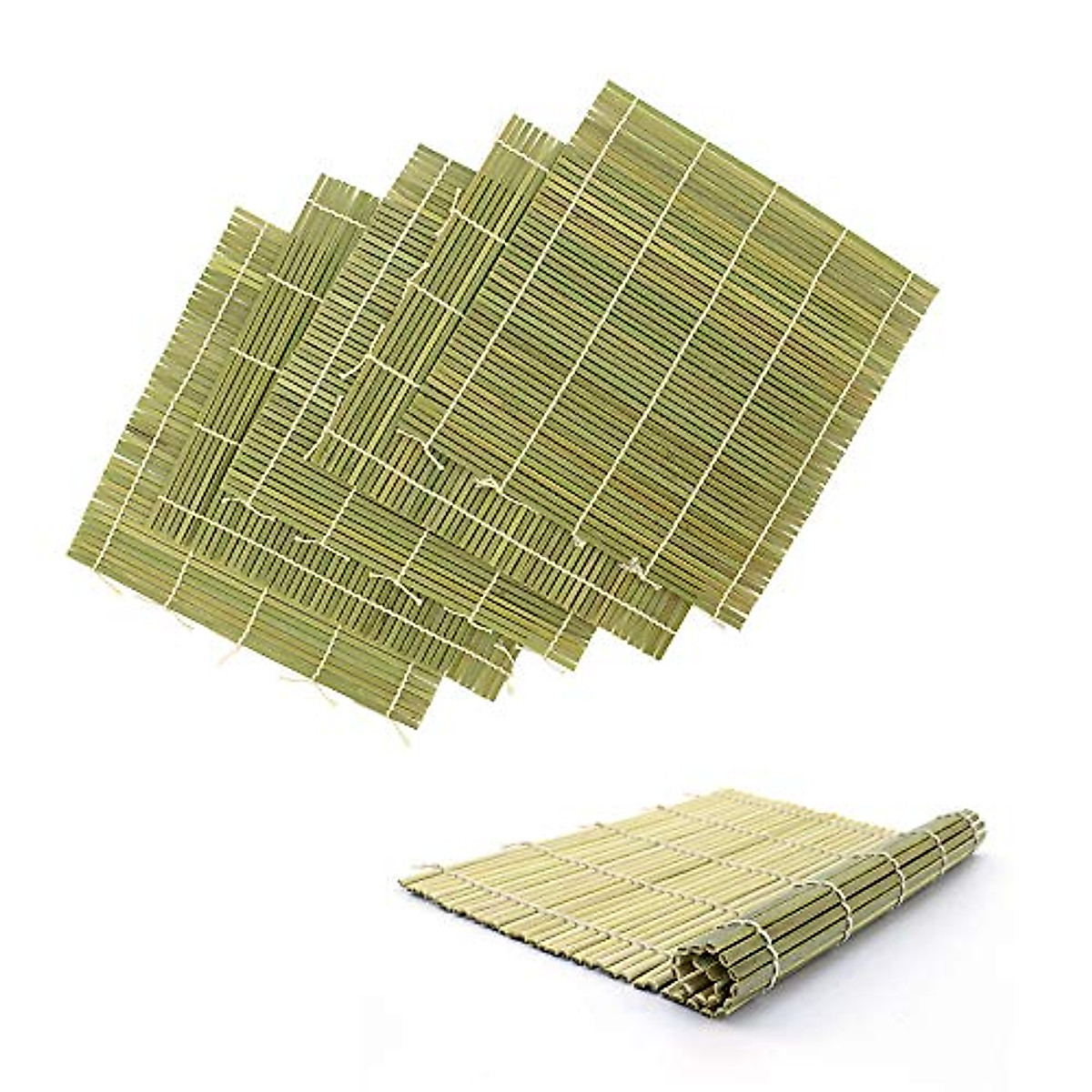 BambooMN 6x Green Bamboo Sushi Rolling Mat Set, Bulk Sushi Roller Mats 9.5", All Natural Bamboo