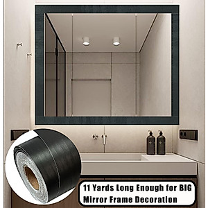 DESOMINOR 32FT Black Border Peel &Stick Black Wood Grain Wallpaper Border Removable Waterproof Bathroom Mirror Frame Sticker,3.94 Inches by 32.8 Ft