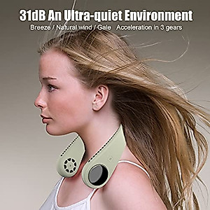 HAO TOO Portable Neck Fan, Wearable Air Conditioner, USB Charging, Hanging Neck Headset Design, 360° Rotation, 3 Levels Adjustable, Suitable For Travel, Sports, Office