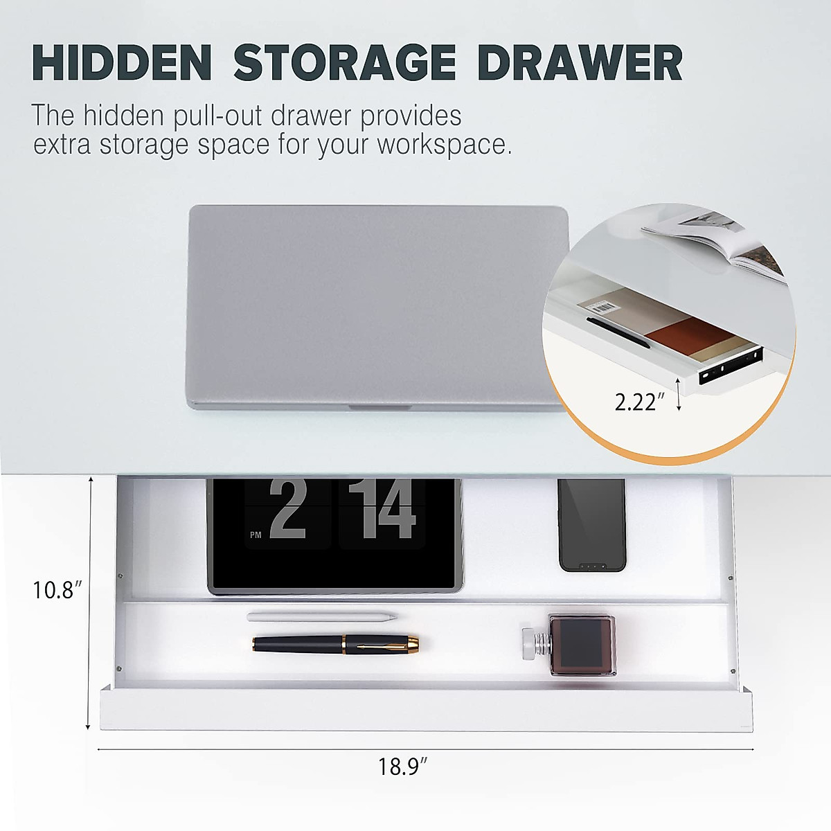 ERGOMORE Glass Standing Desk with Drawers, 45 x 23 inch Touch Control Adjustable Height Desk with Power Outlet, USB Ports & Wireless Charging, Dual Motor Sit Stand up Desk for Home & Office (White)