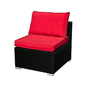 Outdoor Patio Furniture 2-Pieces PE Rattan Wicker Sectional Red Cushioned Sofa Sets