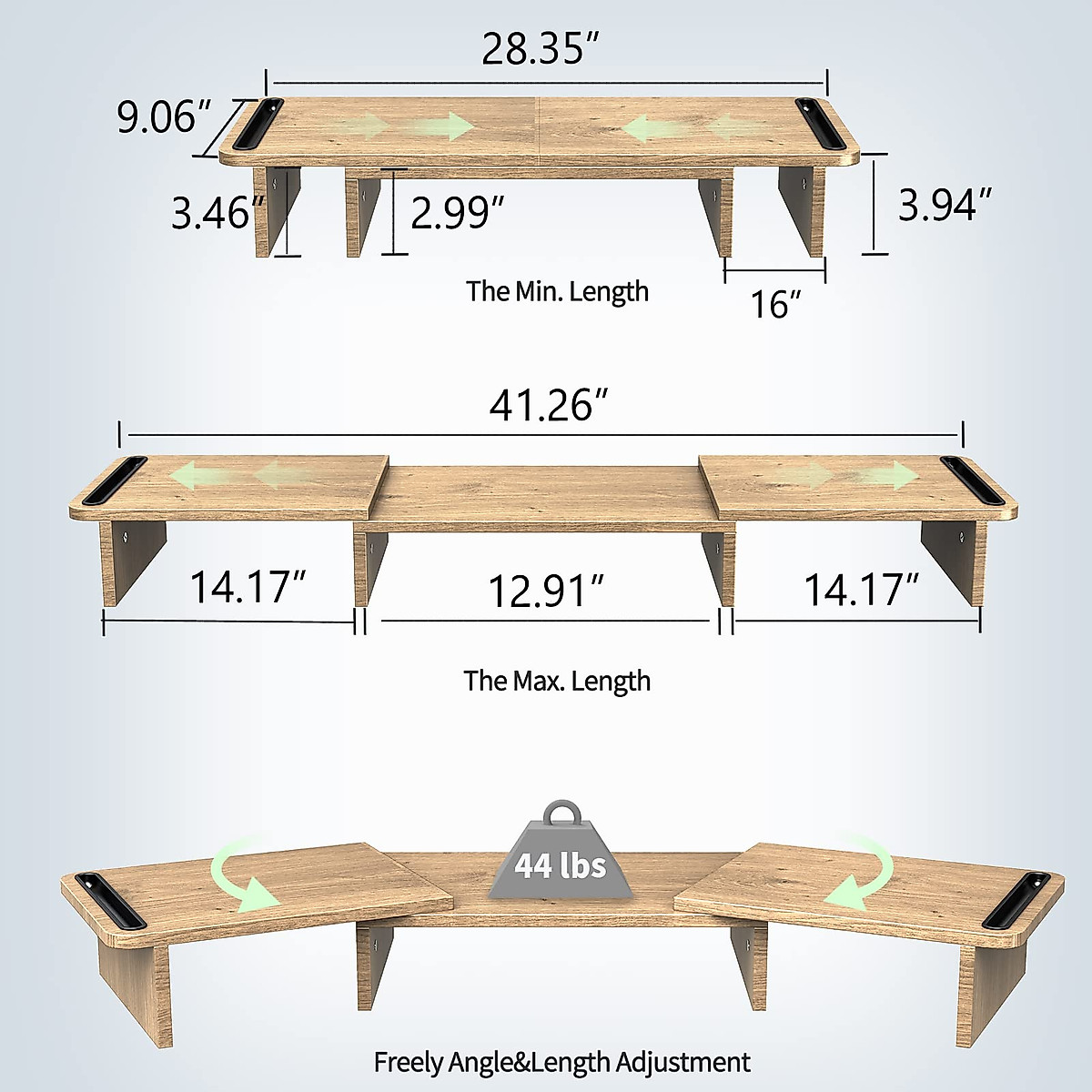 Zimilar Dual Monitor Stand Riser, Monitor Stand with Adjustable Length and Angle, Wood Monitor stand for desk, Monitor Riser for 2 monitors with Storage Space (Oak Large)