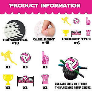 18pcs Pink Glitter Volleyball Dessert Cupcake Topper Beach Volleyball Player Sport Theme Decor Supplies Girls Happy Birthday Decorations