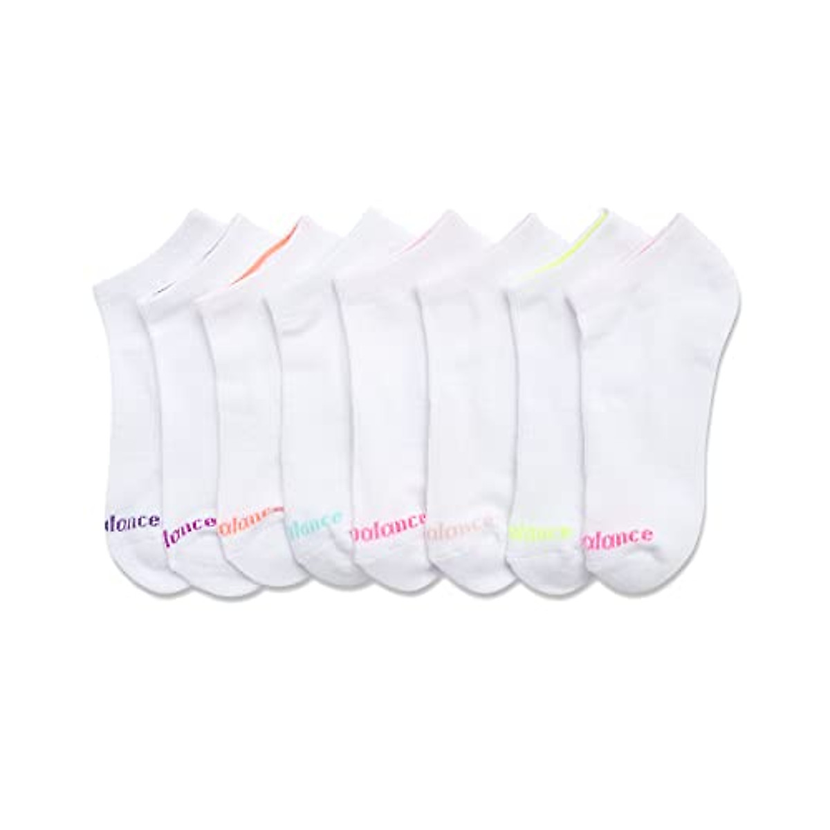New Balance Girls' Athletic Low Cut Socks with Reinforced Heel and Toe (8 Pack), Size Medium, Pure White
