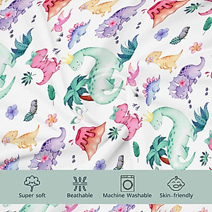 HawSkgFub Girls Dinosaur Changing Pad Cover for Baby Pink Purple, Dino Animal Tropical Diaper Change Table Covers, Ultra Soft Stretchy Breathable Safe Snug Fitted Changing Mat Sheets Fit 32"/34" x 16"