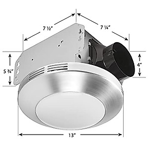 Homewerks 7117-01-BN Bathroom Integrated LED Light Ceiling Mount Exhaust Ventilation 1.1 Sones 80 CFM, Bath Fan Brushed Nickel