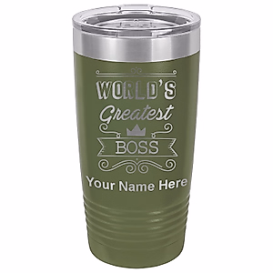 LaserGram 20oz Vacuum Insulated Tumbler Mug, World's Greatest Boss, Personalized Engraving Included (Camo Green)