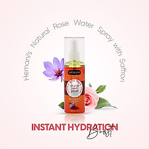 Hemani Rose Water Damask Spray with Saffron (120ml) - Natural Facial Mist for Glowing Skin, Hypoallergenic, Vegan, Cruelty-Free, No Dyes/Alcohol, Suitable for All Skin Types.