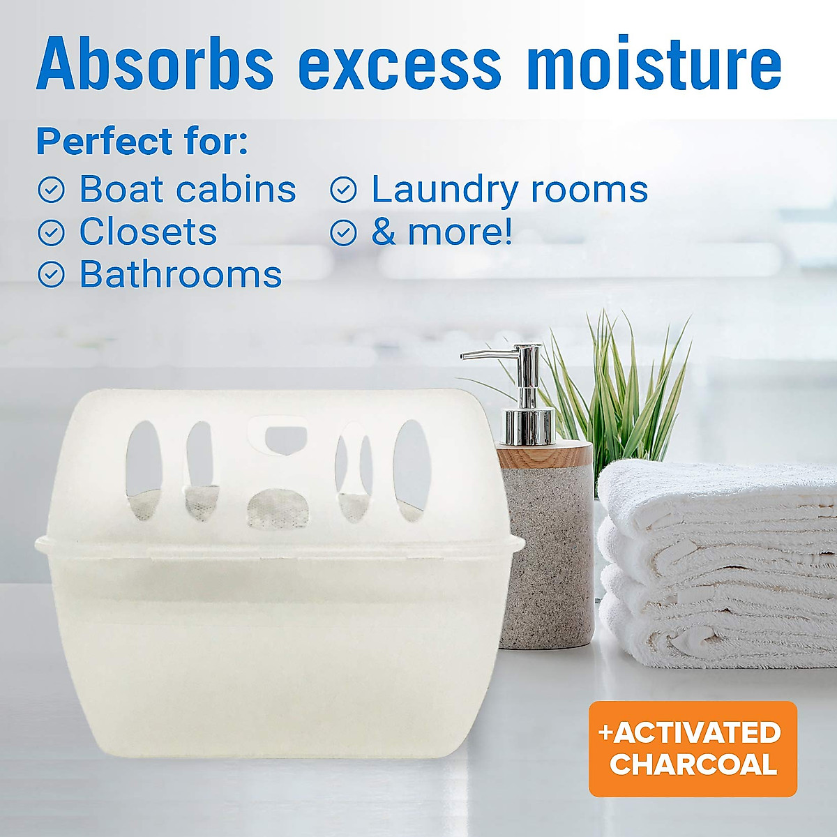 Refillable Moisture Absorbers Dehumidifier Bucket with Refill Bag Pack to Control & Get Rid of Water, Humidity, Odors & Damp Air | Tub for Basement Closet Home Boat RV Car or Unscented Fragrance Free