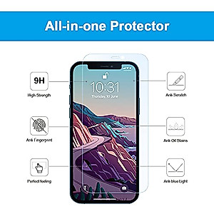 GLASS-M [2 Pack] Anti-Blue Light Screen Protector for iPhone 12 Pro Max, Eye Protection Tempered Glass Film, Full Coverage Blue Light Blocking Screen Cover