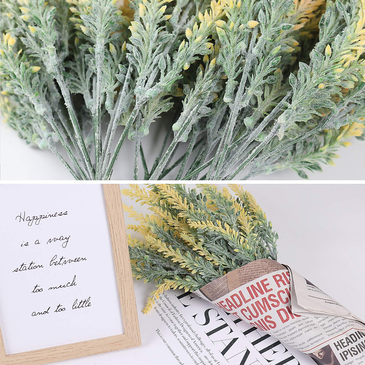 RECUTMS 8 Bunches Artificial Lavender Flowers for Outdoors Pieces to Make a Bountiful Flower Arrangement Nearly Natural Fake Plant to Brighten up Your Home Decor Party Wedding Garden Patio(Yellow)