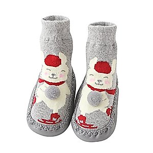 Toddler Tennis Shoes Shoes Autumn and Winter Boys and Girls Floor Socks Shoes Flat Bottom Non Slip Fleece Baby Booties (D, 7 Toddler)