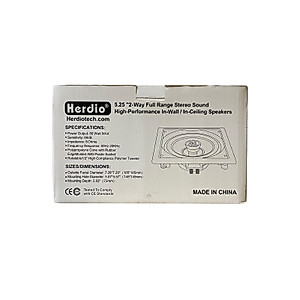 Herdio 5.25 Inch Passive Ceiling Speakers Pair, 160W 2-Way in Wall Speaker, Square Flush Mount Speakers for Home Theater, Living Room, Office