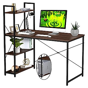 Halter Computer Desk with Shelves, 47 Inch Writing Table for Home Office, Study Desk with Storage for Work, Writing, and Homework, Modern, Easy Assembly, Brown