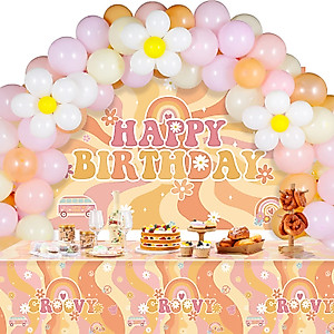 Groovy Birthday Party Decorations Retro Hippie Boho Party Supplies Daisy Flower Backdrop Tablecloth Balloons Kit Boho Two Groovy Party Decorations for Girls Kids Birthday Baby Shower