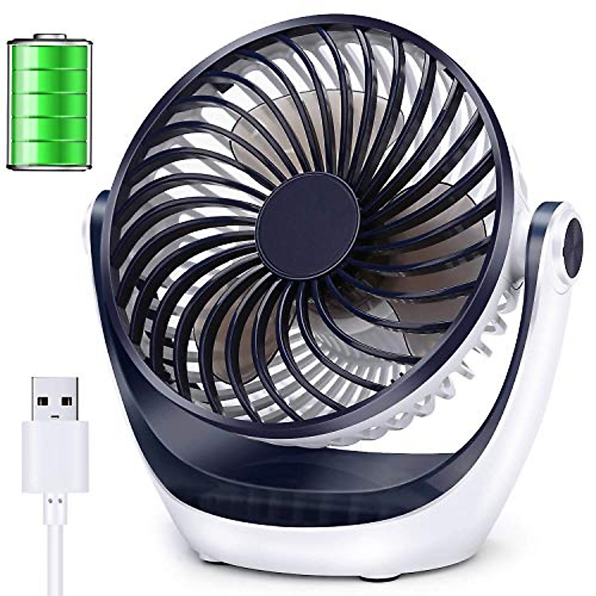 Aluan Desk Fan Small Table Fan with Strong Airflow Rechargeable Battery Operated Portable Fan 3 Speeds Adjustable Head 360°Rotatable Mini Personal Fan for Home Office Bedroom Table and Desktop