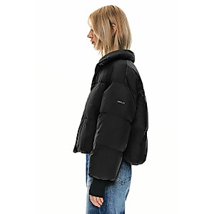 Orolay Women's Winter Oversized Cropped Puffer Jacket Zip Up Short Down Coat Stand Collar Baggy Overcoat Black X-Small