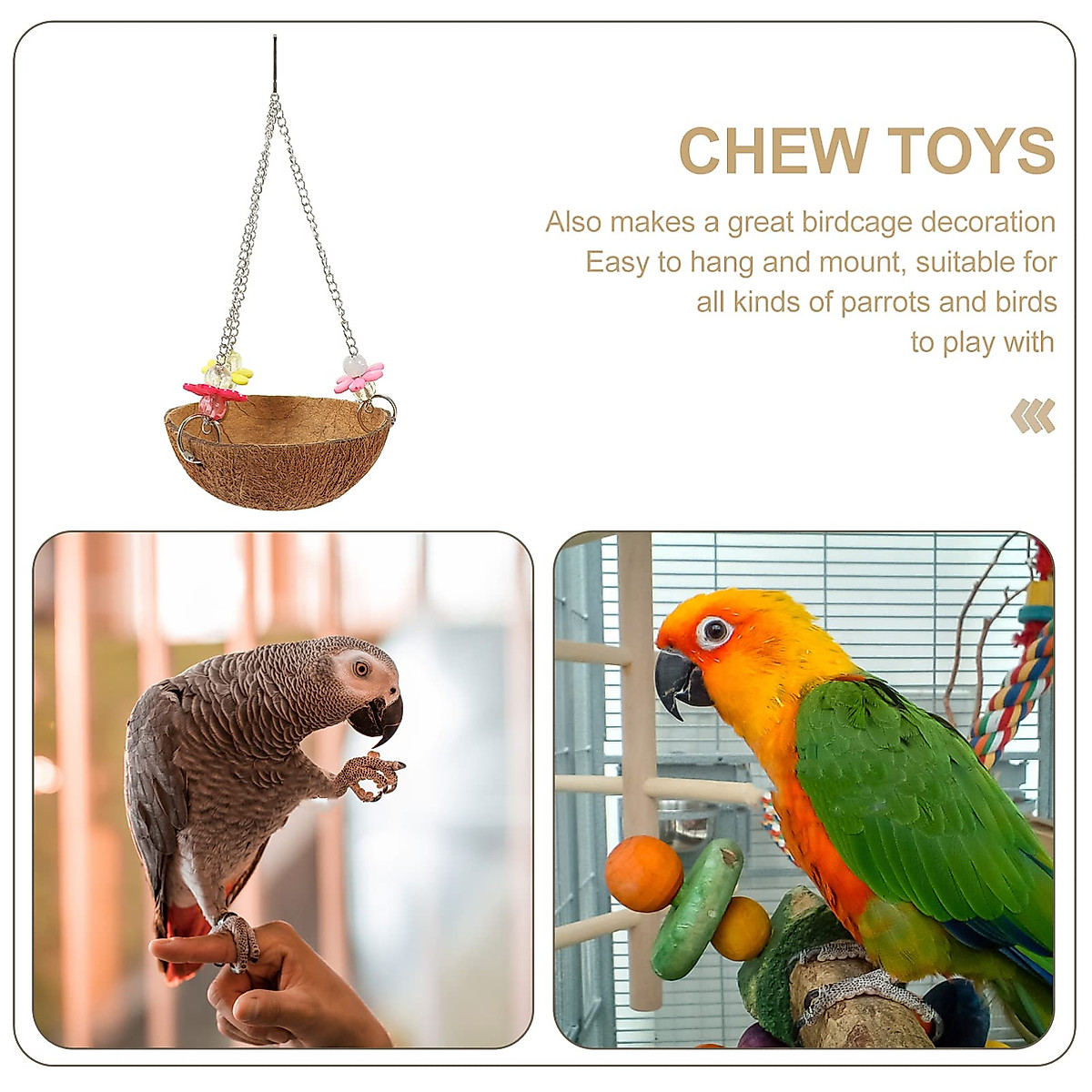 POPETPOP Natural Coconut Shell Bird Nest - Bird Hanging Rocking Nest Parrot Nest Box Coconut Bird Cage Cabin Outdoor Toys for Budgie Cockatiel Lovebird