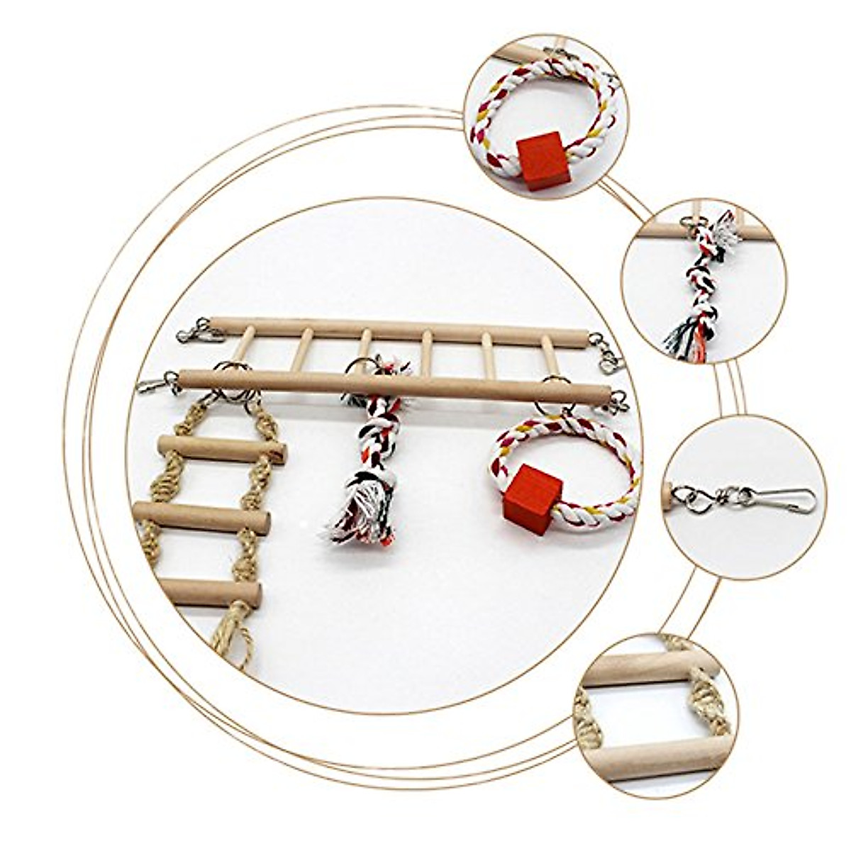 Parrot Wooden Bird Swing Parakeet Cage Hammock Hanging Toy for Small Parakeets Cockatiels Conures Macaws Parrots Love Birds Finches