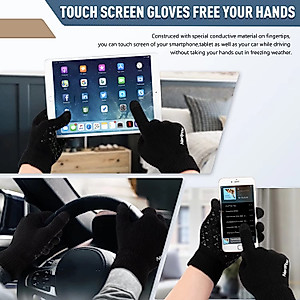 Winter 1-3 PCS Beanie Hat Gloves Scarf For Men And Women, Knit Thick Fleece Lined Warm Touchscreen Gloves Beanie Infitiny Scarf Set (Gloves&Beanie&Scarf Black White)