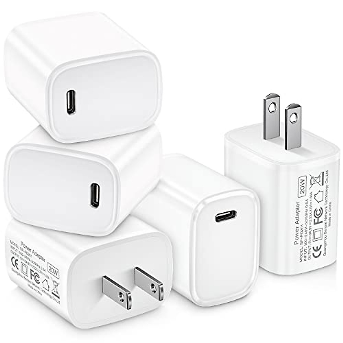 USB C Wall Charger, 20W PD Power Adapter Charging Block, iSeekerKit 5 Pack Fast C Charger Compatible with iPhone14 13 12 11 Pro/Pro Max SE/X/XS, Pad Pro, Galaxy S20 S10 S9 A01 A11,Pixel 5 4a 3a Black