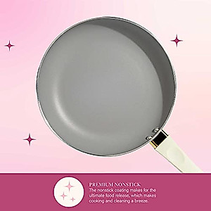 Paris Hilton Epic Nonstick Pots and Pans Set, Multi-layer Nonstick Coating, Tempered Glass Lids, Soft Touch, Stay Cool Handles, Made without PFOA, Dishwasher Safe Cookware Set, 12-Piece, Cream