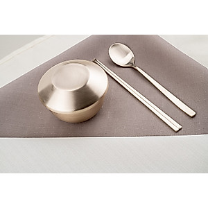 NotBiChae Premium Brassware Cutlery Spoon Chopsticks Set Korean Traditional Handmade Tableware BANGJJA YUGI with Gift Box 한국 유기 (Round Shape Set)