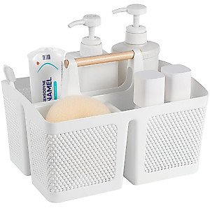 rejomiik Portable Shower Caddy Basket Plastic Cleaning Caddy Organizer Storage Tote with Handle for Bathroom, College, Dorm Room Essentials, White