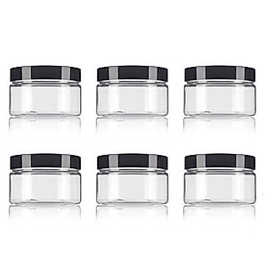 ericotry Clear PET Plastic (BPA Free) Refillable 8 Oz / 250ml Empty Cosmetic Containers Cases with Black Lid for Cream Lotion Bottle All Purpose Portable Household Containers (6 Pack)