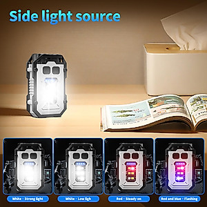 PINSAI Mini Keychain Flashlight with Clip, LED Magnetic EDC Key Chain Light for Mechanics with COB Sidelight, USB C Rechargeable Small Multi-Use Waterproof Light for Work Car Repair Emergency