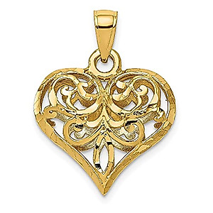IceCarats 14K Yellow Gold Antique Filigree Heart Necklace Love Pendant Charm 26mm x 20mm Only