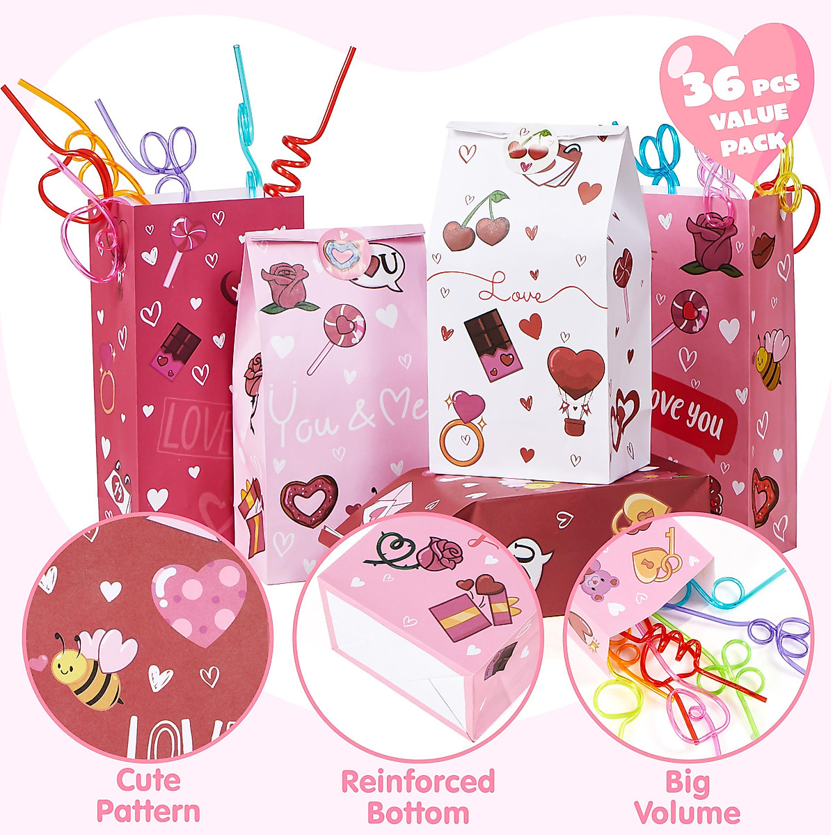 JOYIN 72 Pcs Valentines Day Paper Gift Bags 5x9.4 inch, Valentines Candy Bags, Goodie Bags for Valentine’s Day Party Favors Funny Gift Exchange Novelty Gift Giving Gift Wrapping