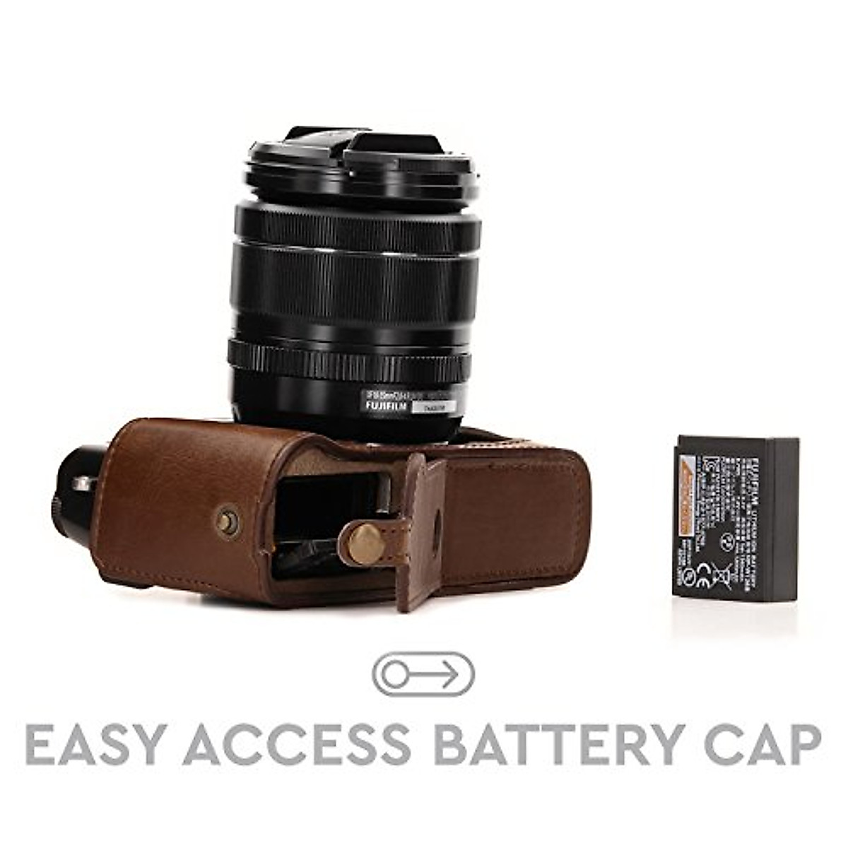 MegaGear MG958 Ever Ready Leather Camera Half Case and Strap Compatible with Fujifilm X-T30 MII, X-T30, X-T20, X-T10 - Dark Brown