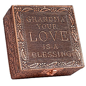 Cottage Garden Grandma Love Blessing Small Stamped Metal Copper Finish Jewelry Keepsake Decorative Box
