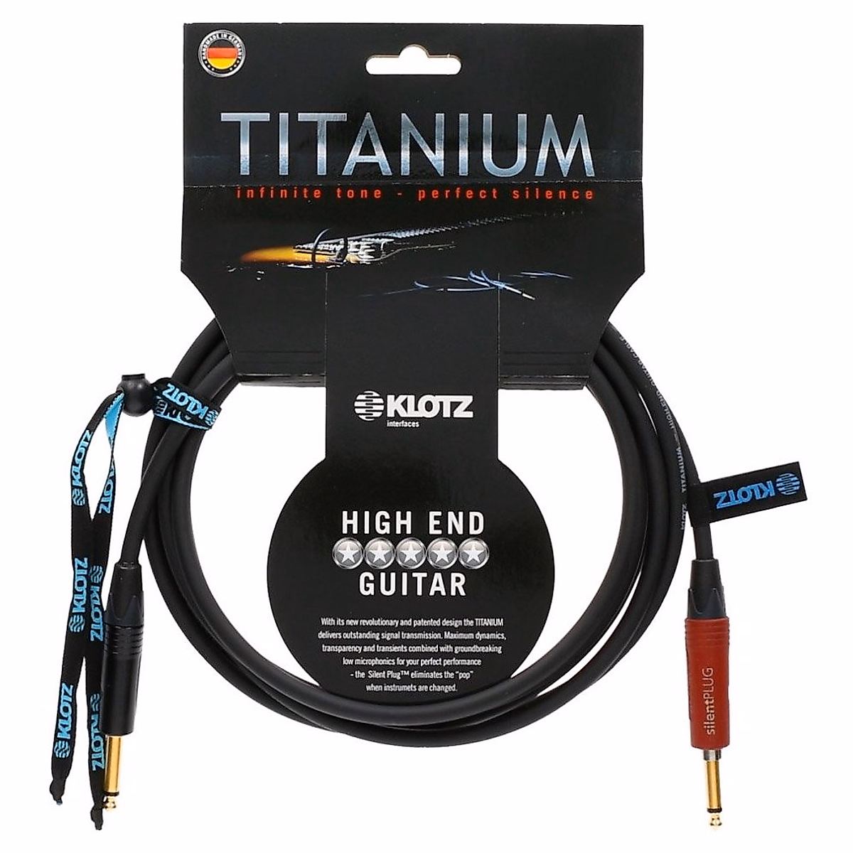Klotz TI-0450PSP Titanium Guitar Cable with SilentPLUG, ¼-Inch Straight, 15ft