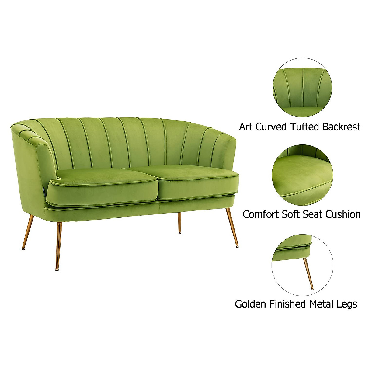 Altrobene Velvet Loveseat Couch Sofa Luxury Modern Comfy Tufted Couch Chesterfield 2 Person Couch for Living Room/Bedroom, Grass Green