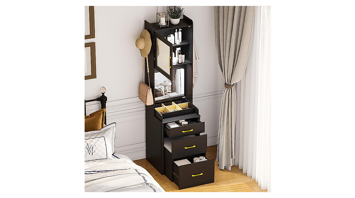 JDPAG 3-in-1 Vanity Desk with Mirror & Lights for Small Spaces