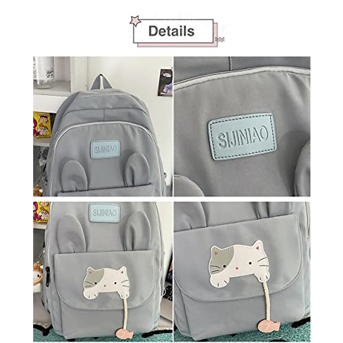 JHTPSLR Kawaii Backpack Japanese Cute Cat School Backpack with Plushies Aesthetic Backpack for Teen Girls Back to School Supplies (Blue)