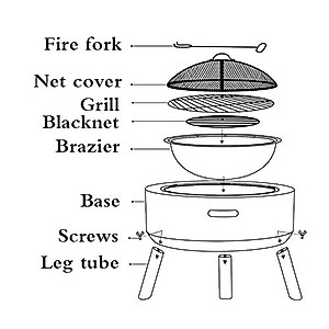 Fire Pit with Grill Shelf, Geo Fire Pit Bowl with Triangle Bracket Magnesium Oxide Material Outdoor Garden Fire Pit with Mesh Cover for Outdoor, Garden, Barbecue, Camping (Grey)