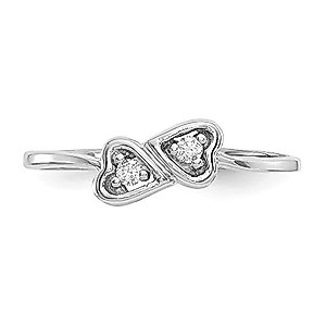 Size 5.5 - Solid 14k White Gold Polished AA Diamond Heart Ring (2mm) (1/20ct.)