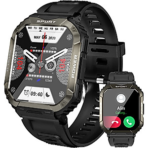 tonoue Smart Watches for Men, Bluetooth Call 1.83" Military Tactical Outdoor Sports Smartwatch 5ATM/IP68 Waterproof Fitness Watch Tracker for Android iOS iPhones with Heart Rate Blood Pressure (Black)