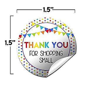 Rainbow Banner Thank You for Shopping Small Customer Appreciation Sticker Labels for Small Businesses, 60 1.5" Circle Stickers by AmandaCreation, Great for Envelopes, Postcards, Direct Mail, & More!