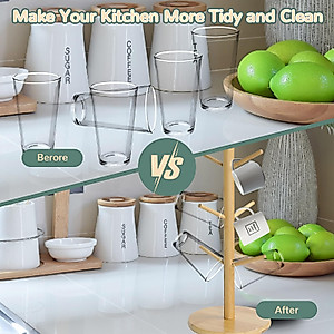 Roucerlin 1 Pack Wooden Coffee Mug Tree, Mug Holder Tree with 6 Hooks, Self-Mounting Mug Tree for Counter, Coffee Mug Stand Rack for Kitchen, Living Room, Coffee Station, Bar (Wood)