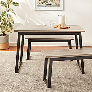 Signature Design by Ashley Waylowe Modern 3-Piece Dining Set, Includes Table and 2 Benches, Black & Beige