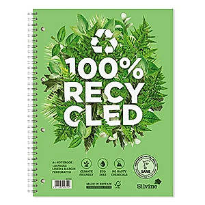 Silvine A4+ Premium Recycled Wirebound Notebook, Lined with Margin, 120 Pages of 100% Recycled Paper. Ref R102 [Pack of 5]
