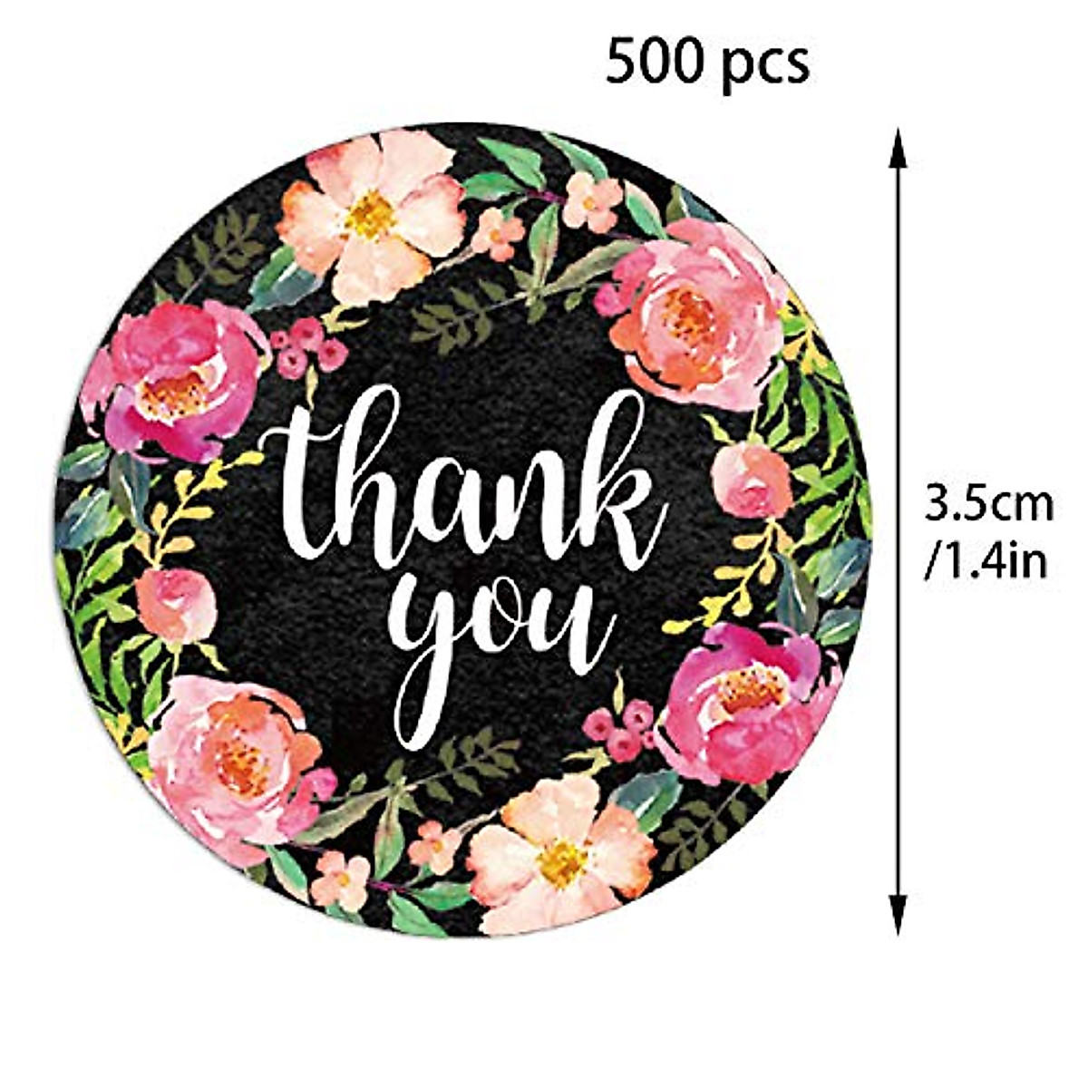 500 Floral Thank You Stickers, 1.5 inches Round Adhesive Labels for Gift, Wedding, Party, Baby Shower & Birthday Party, Mailing Supplies for Small Business Boutique Bags & Merchandise Bags. (E)