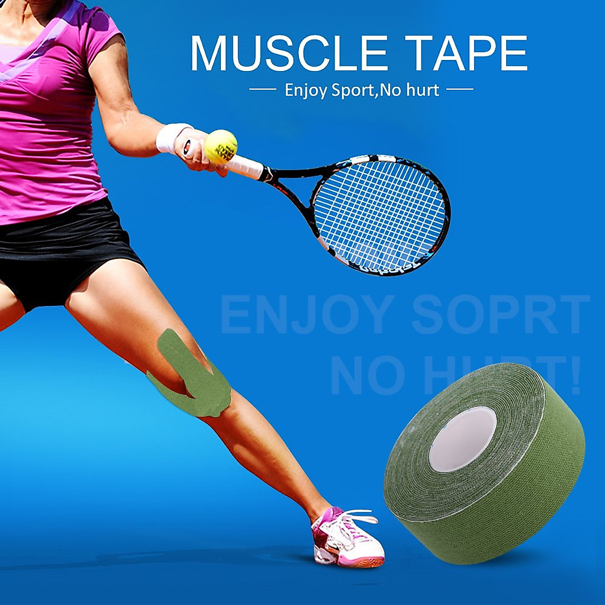 EVTSCAN Muscle Tape, 1Roll Cotton Elastic Adhesive Strain Injury Muscle Sports Sticker Bandage Tape(Green)