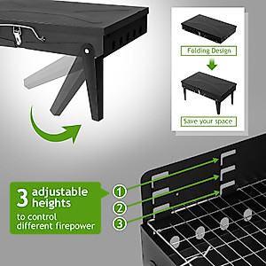 Outvita Portable Charcoal Grill, Outdoor Foldable BBQ Grill with Barbecue Accessories & Lid for Cooking Camping Picnic Hiking Beach Party Patio Smokers, Height Adjustable for 3 to 5 People